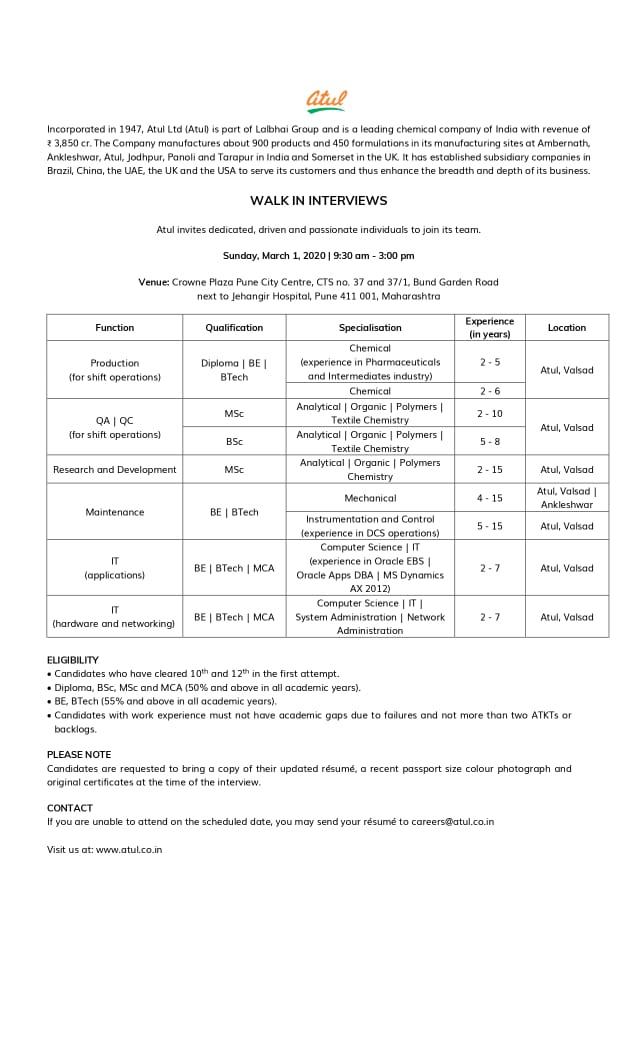 Keyur Patel on LinkedIn: Jobs for 2 to 5 years experience at Atul ... Keyur Patel on LinkedIn: Jobs for 2 to 5 years experience at Atul ...