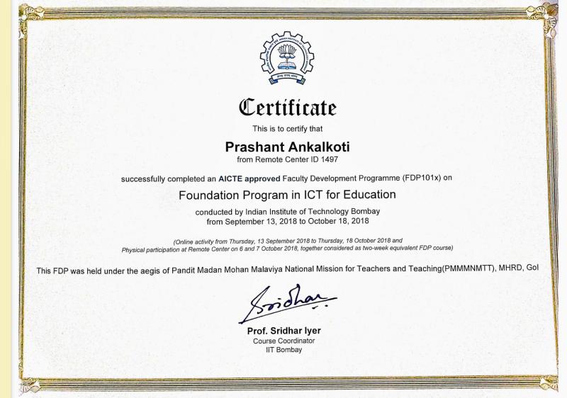 Prashant Ankalkoti on LinkedIn: #ict #aicte #fdp #iitbombay Prashant Ankalkoti on LinkedIn: #ict #aicte #fdp #iitbombay