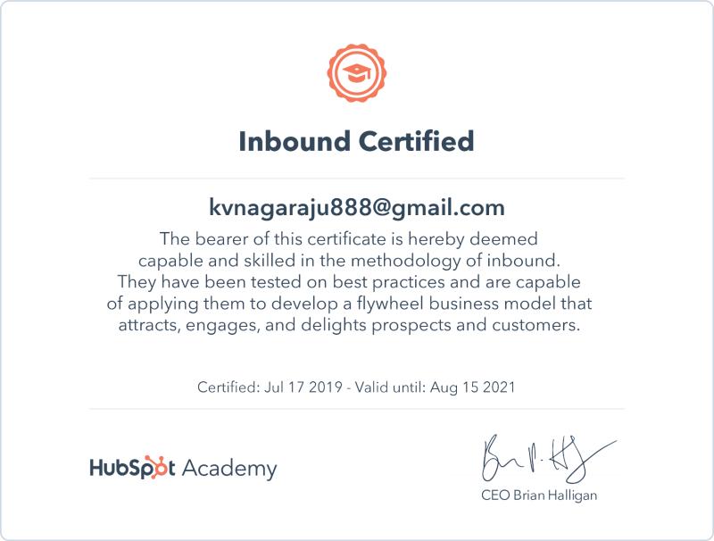 Venkatnaga Raju on LinkedIn: INBOUND CERTIFICATION Venkatnaga Raju on LinkedIn: INBOUND CERTIFICATION