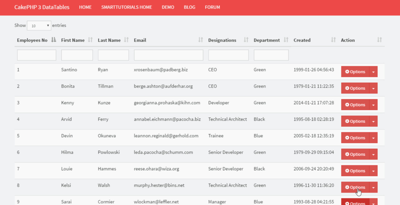 Integrate Datatable in CakePHP 3 with Static JOSN using jQuery, Bootstrap 3 Integrate Datatable in CakePHP 3 with Static JOSN using jQuery, Bootstrap 3