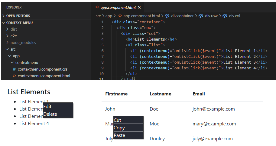 Angular Dynamic Context Menu Angular Dynamic Context Menu