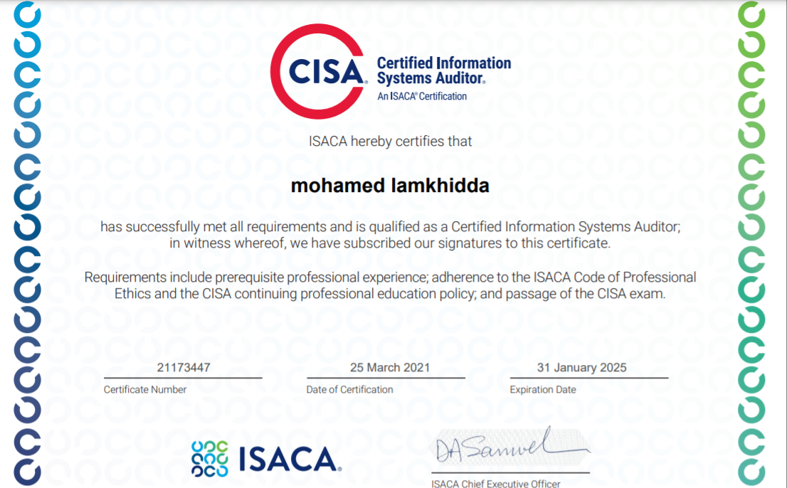View my Verified Achievement - CISA View my Verified Achievement - CISA