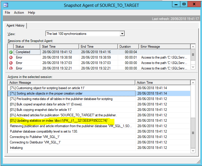 SQL Server snapshot agent updating statistics SQL Server snapshot agent updating statistics