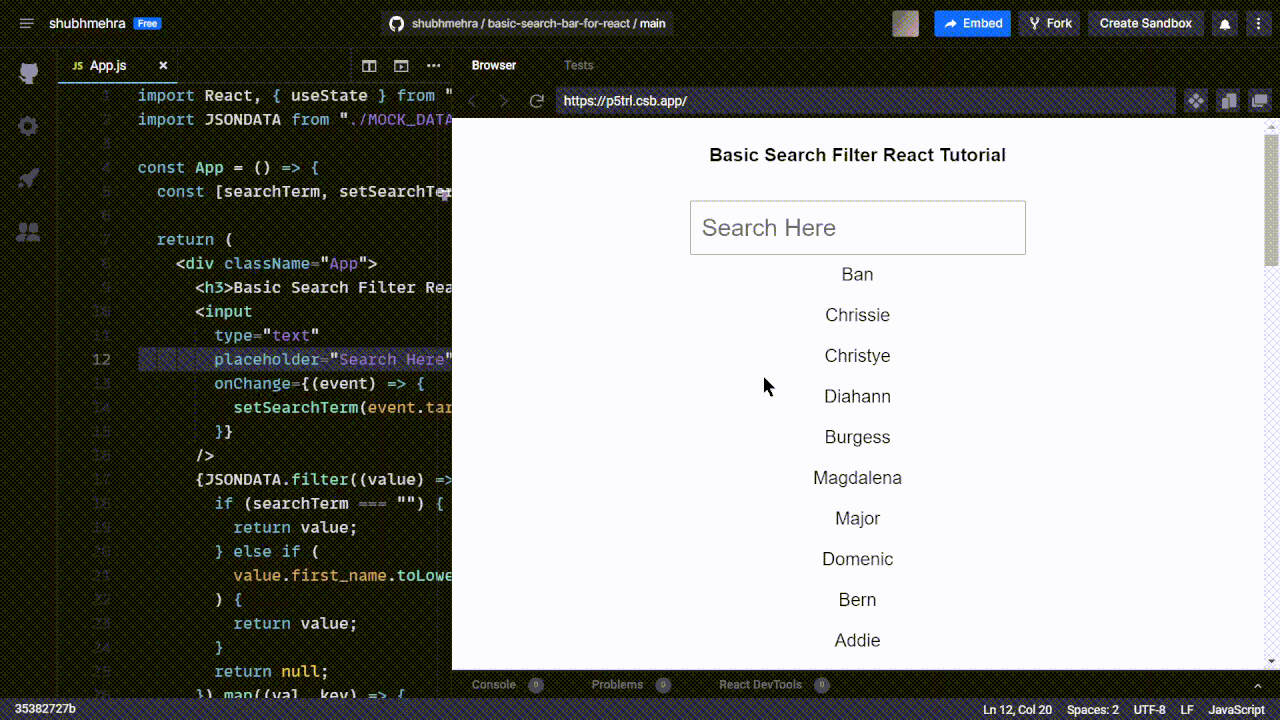 Basic search bar example in ReactJS. Basic search bar example in ReactJS.