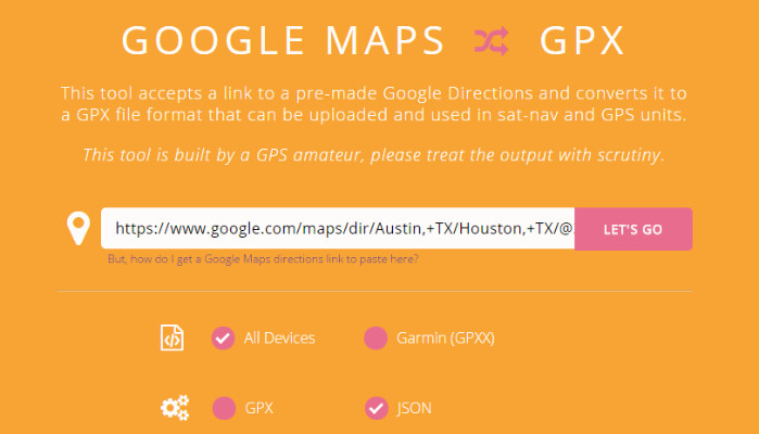 Converting Google Maps Directions to GPX data Converting Google Maps Directions to GPX data