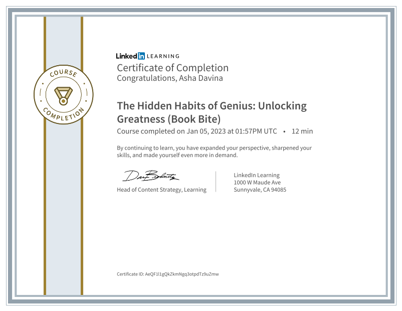 Asha Davina on LinkedIn: Certificate of Completion Asha Davina on LinkedIn: Certificate of Completion