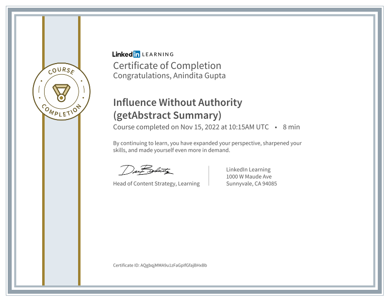 Anindita Gupta on LinkedIn: Certificate of Completion Anindita Gupta on LinkedIn: Certificate of Completion