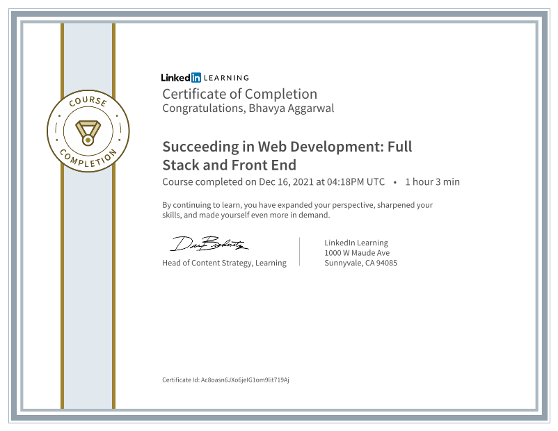 Bhavya Aggarwal on LinkedIn: Certificate of Completion Bhavya Aggarwal on LinkedIn: Certificate of Completion