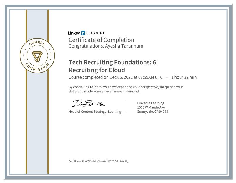 Ayesha Tarannum on LinkedIn: Certificate of Completion Ayesha Tarannum on LinkedIn: Certificate of Completion