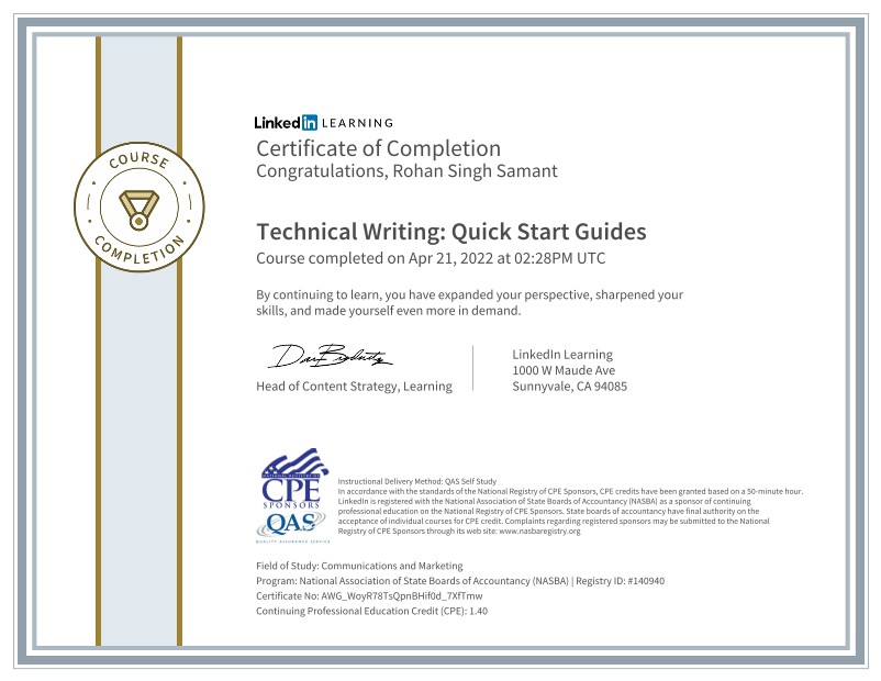 Rohan Singh Samant on LinkedIn: Certificate of Completion Rohan Singh Samant on LinkedIn: Certificate of Completion