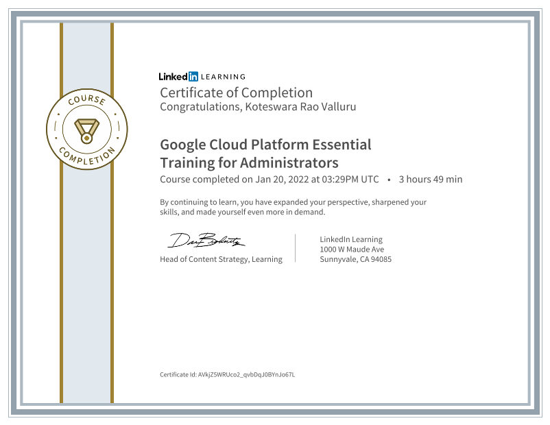 Koteswara Rao Valluru on LinkedIn: Certificate of Completion Koteswara Rao Valluru on LinkedIn: Certificate of Completion