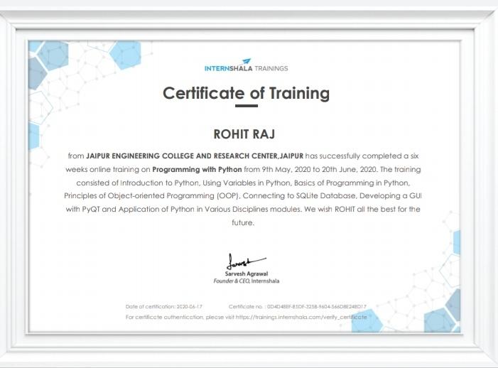 Rohit Raj on LinkedIn: #internshala #python #programming # ... Rohit Raj on LinkedIn: #internshala #python #programming # ...