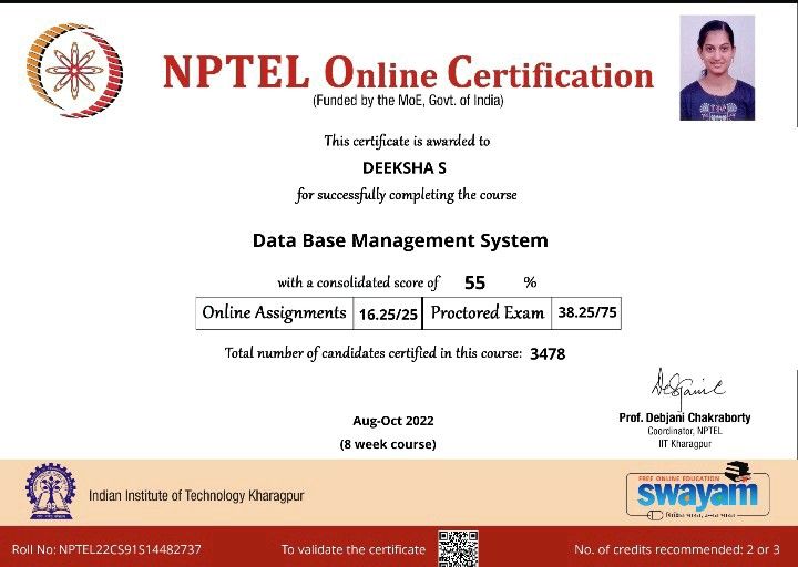 Deeksha S on LinkedIn: #nptel #dbms Deeksha S on LinkedIn: #nptel #dbms