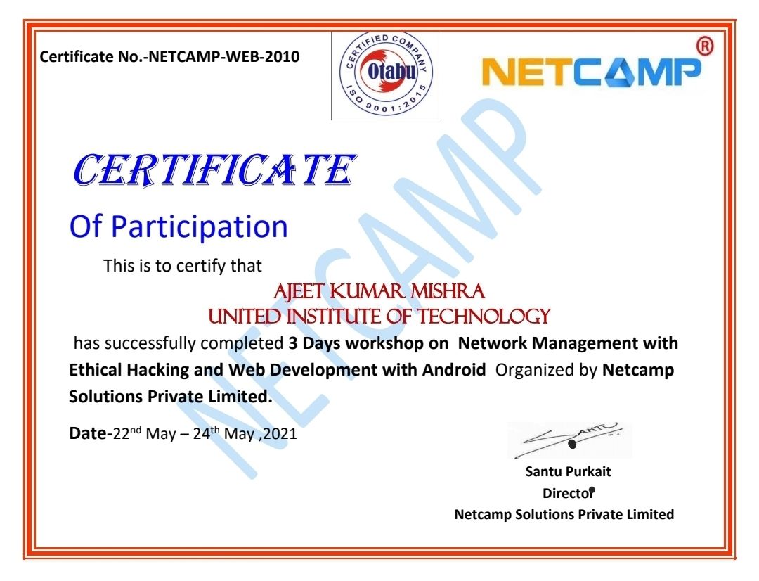 Ajeet Kumar Mishra on LinkedIn: #netcamp #hacking #experience #netcamp Ajeet Kumar Mishra on LinkedIn: #netcamp #hacking #experience #netcamp