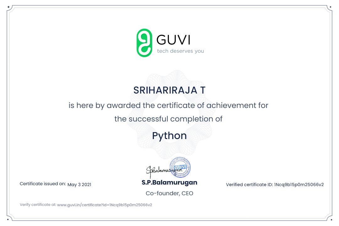 Sri Hari Raja Thirumurugaraja on LinkedIn: #pythonprogramming #guvi Sri Hari Raja Thirumurugaraja on LinkedIn: #pythonprogramming #guvi