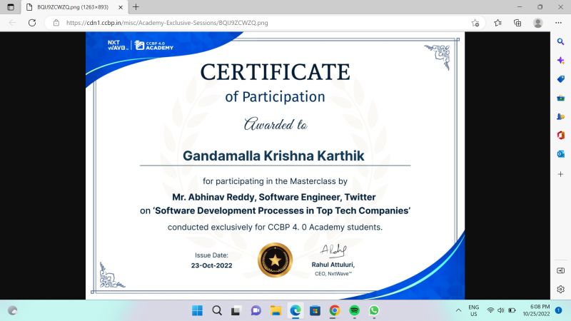 Krishna Karthik Gandamalla on LinkedIn: received participation certificate Krishna Karthik Gandamalla on LinkedIn: received participation certificate