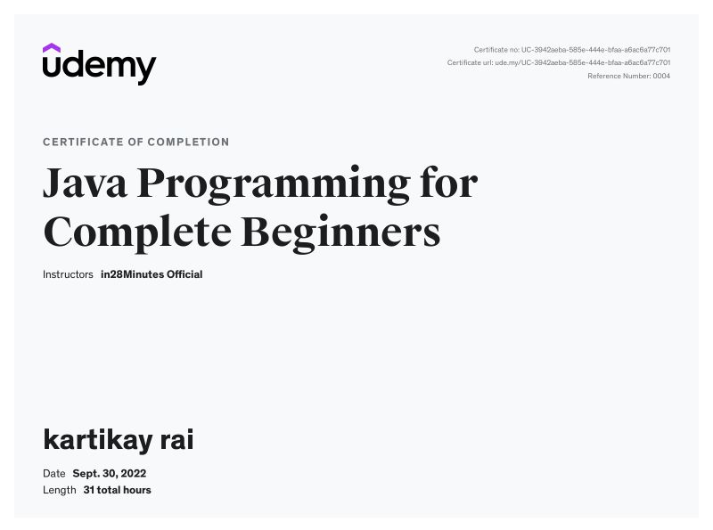 Kartikay Rai on LinkedIn: #udemy #programming #java Kartikay Rai on LinkedIn: #udemy #programming #java