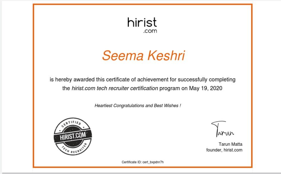 Seema Keshri on LinkedIn: #recruitmentcertification # ... Seema Keshri on LinkedIn: #recruitmentcertification # ...