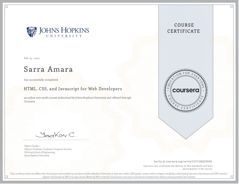 Sarra Amara on LinkedIn: Just completed the HTML, CSS, and Javascript ... Sarra Amara on LinkedIn: Just completed the HTML, CSS, and Javascript ...