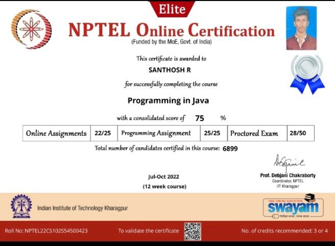 SANTHOSH R on LinkedIn: #nptel #programming #java SANTHOSH R on LinkedIn: #nptel #programming #java