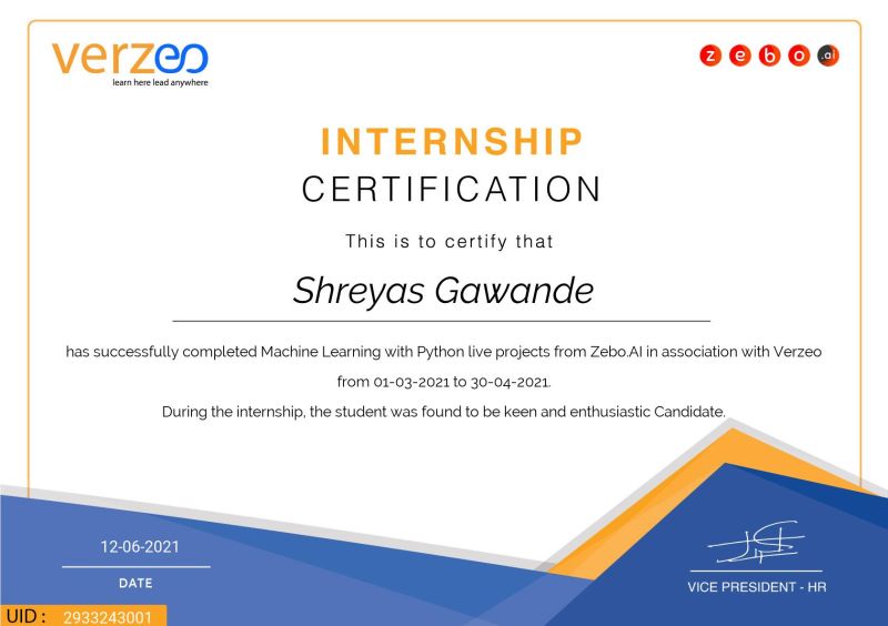 Shreyas Gawande on LinkedIn: #machinelearning #python #internship Shreyas Gawande on LinkedIn: #machinelearning #python #internship