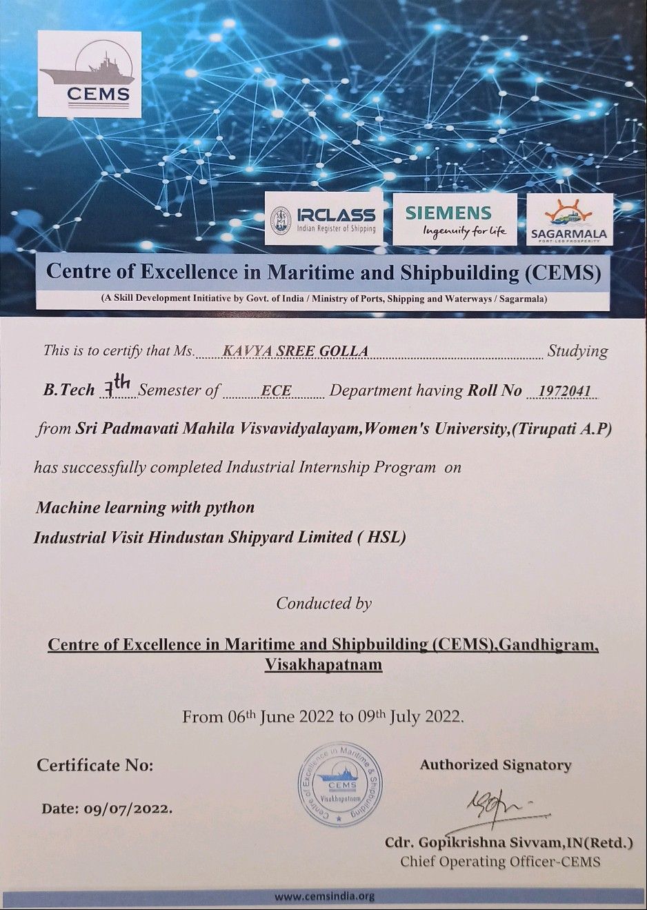 Kavya Sree Golla on LinkedIn: Internship on Machine Learning with ... Kavya Sree Golla on LinkedIn: Internship on Machine Learning with ...