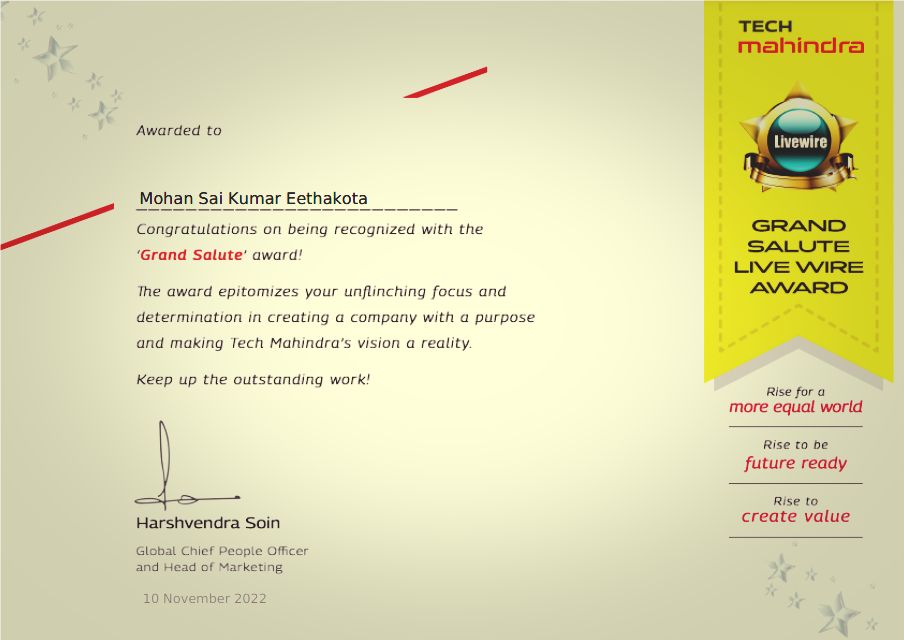 Mohan Sai E. on LinkedIn: #techmahindra #techmahindra #techmahindra Mohan Sai E. on LinkedIn: #techmahindra #techmahindra #techmahindra