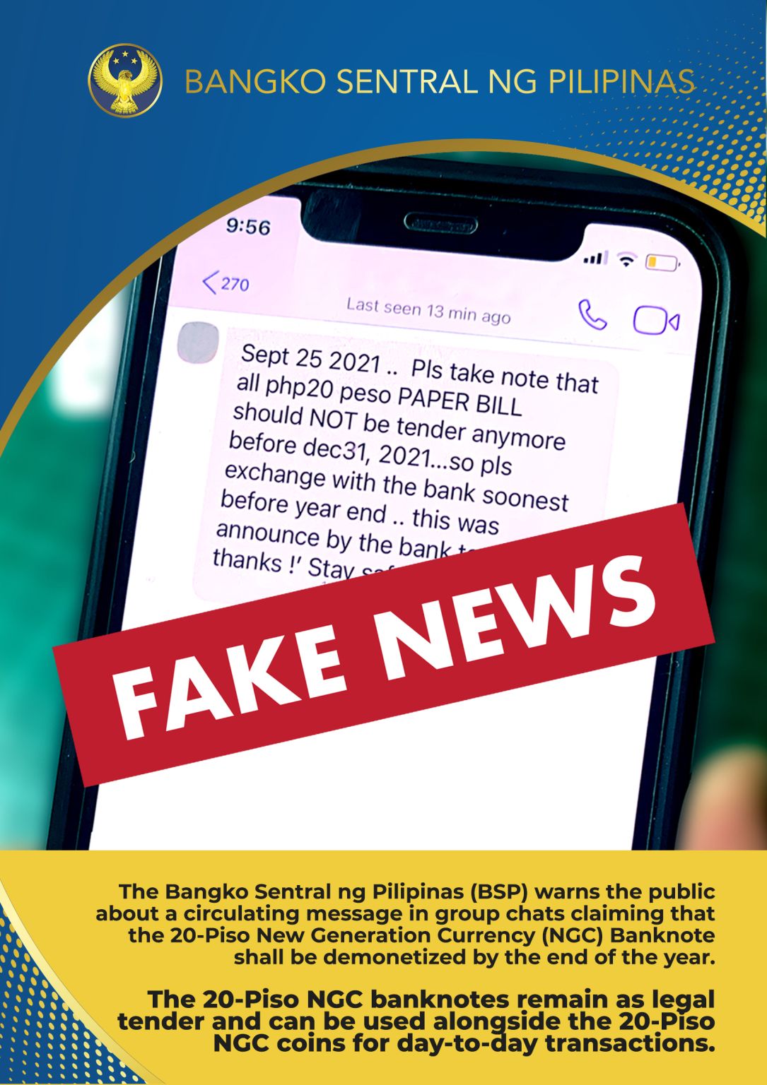 BSP ADVISORY: 20-Piso Banknote Remains Legal Tender The Bangko Sentral ... BSP ADVISORY: 20-Piso Banknote Remains Legal Tender The Bangko Sentral ...
