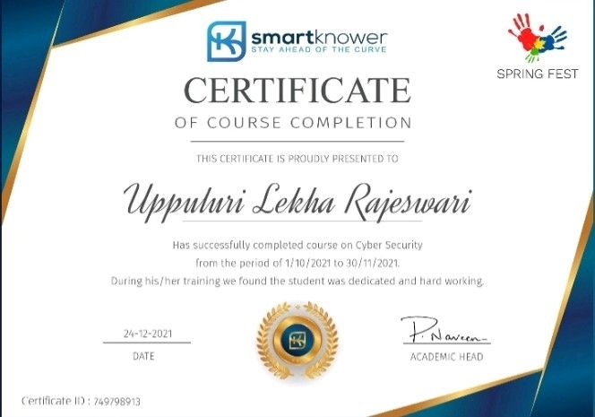 Lekha Rajeswari Uppuluri on LinkedIn: Completed Ethical Hacking Course ... Lekha Rajeswari Uppuluri on LinkedIn: Completed Ethical Hacking Course ...