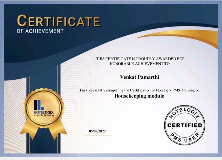 Venkat Vardhan Pamarthi on LinkedIn: #certification #pms #housekeeping Venkat Vardhan Pamarthi on LinkedIn: #certification #pms #housekeeping