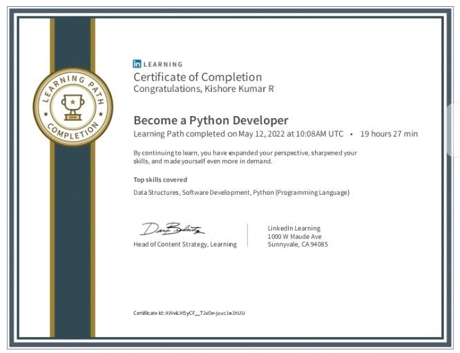 Kishore Kumar R on LinkedIn: #ust #pythonlearning #python #linkedinlearning Kishore Kumar R on LinkedIn: #ust #pythonlearning #python #linkedinlearning