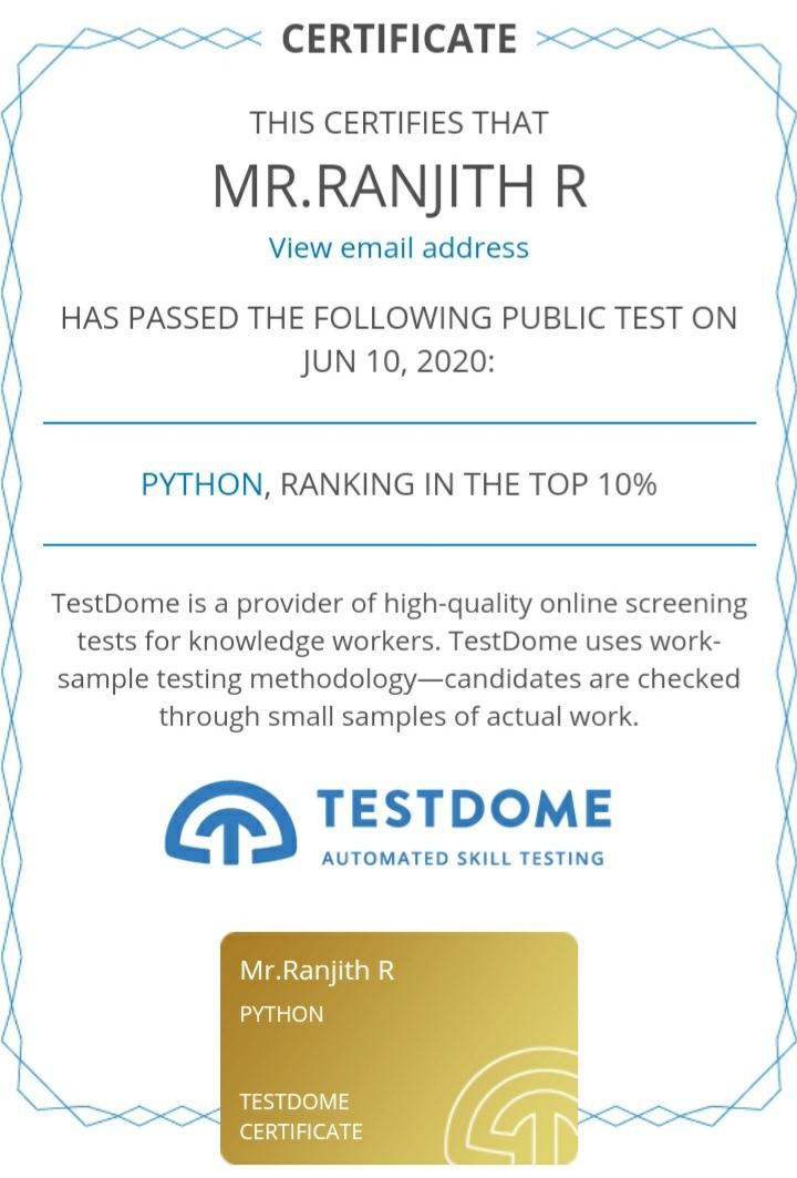 RANJITH RAJENDRAN on LinkedIn: #testdome #python #certificate #test # ... RANJITH RAJENDRAN on LinkedIn: #testdome #python #certificate #test # ...