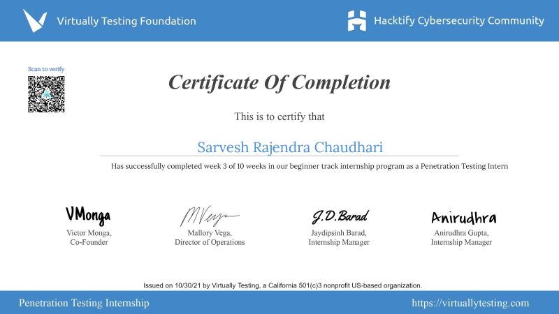 Sarvesh Chaudhari on LinkedIn: #internship #vtfoct21 Sarvesh Chaudhari on LinkedIn: #internship #vtfoct21