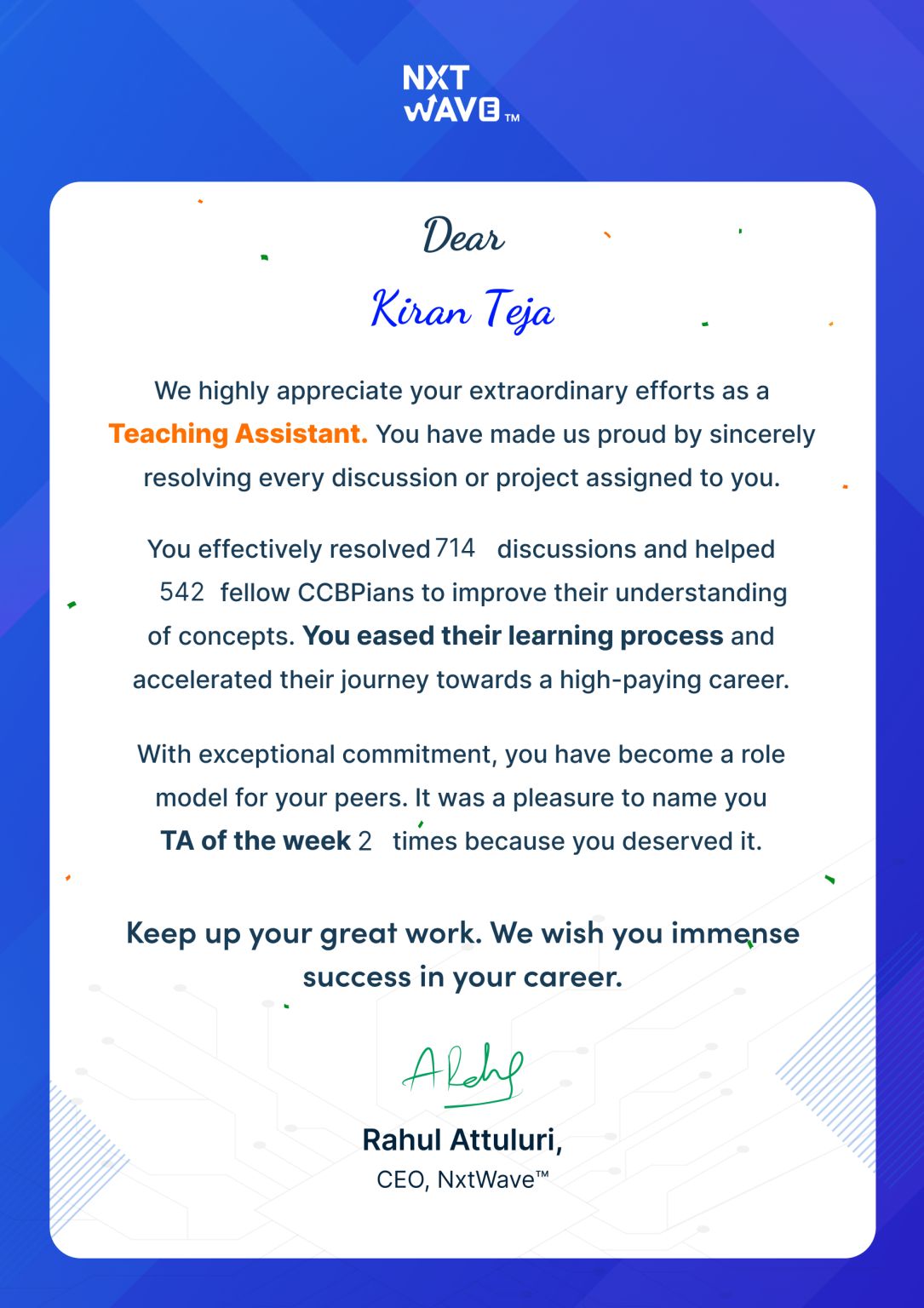 Kiran Teja Kandiboyina on LinkedIn: #nxtwave #ccbp #teachingassistant Kiran Teja Kandiboyina on LinkedIn: #nxtwave #ccbp #teachingassistant