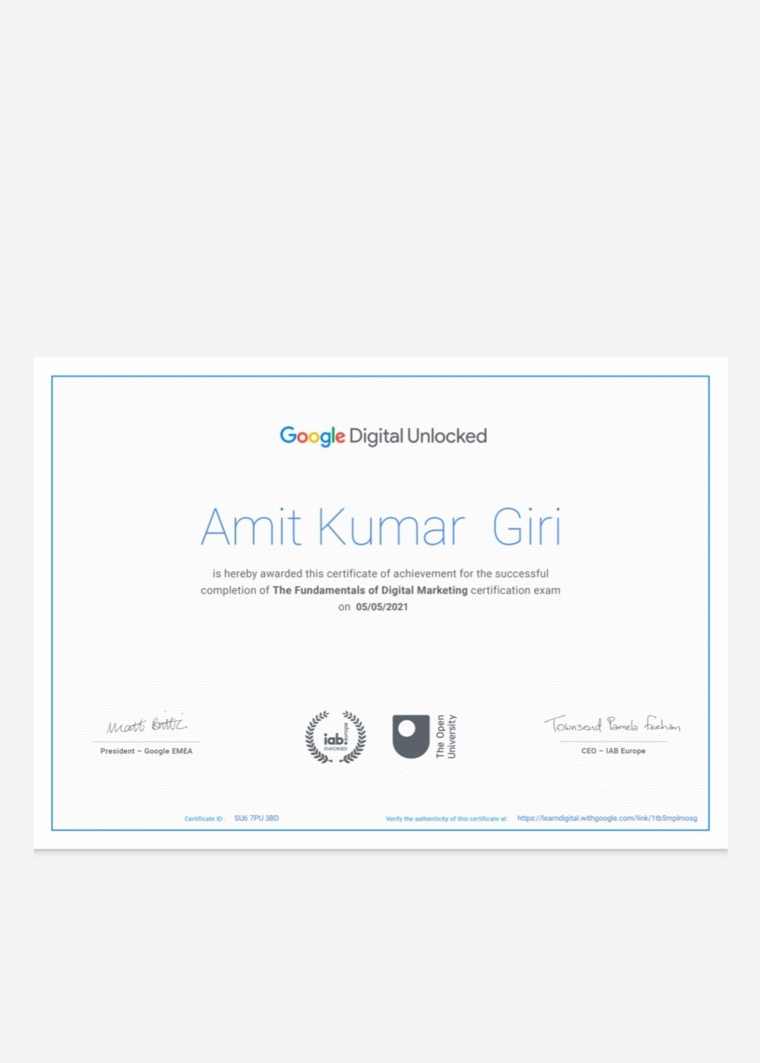 Amit Kumar Giri on LinkedIn: Certificate of Google # Fundamentals of ... Amit Kumar Giri on LinkedIn: Certificate of Google # Fundamentals of ...