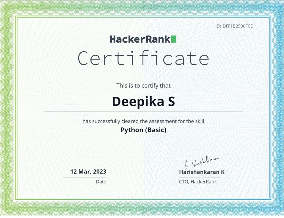 Deepika S on LinkedIn: #python #hackerrank #programming Deepika S on LinkedIn: #python #hackerrank #programming