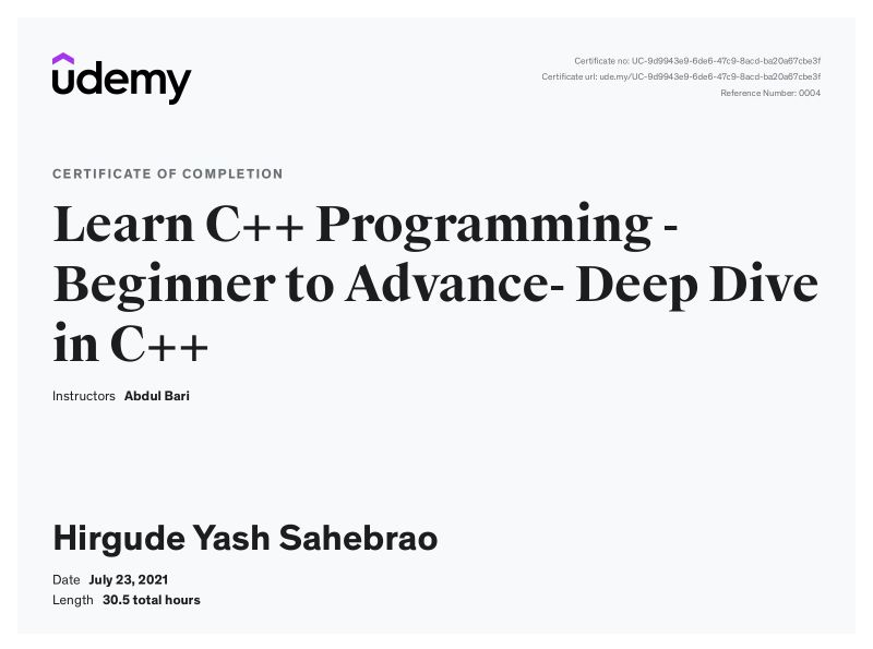 Yash Hirgude on LinkedIn: Completed C++ course. Thank you Abdul Bari ... Yash Hirgude on LinkedIn: Completed C++ course. Thank you Abdul Bari ...