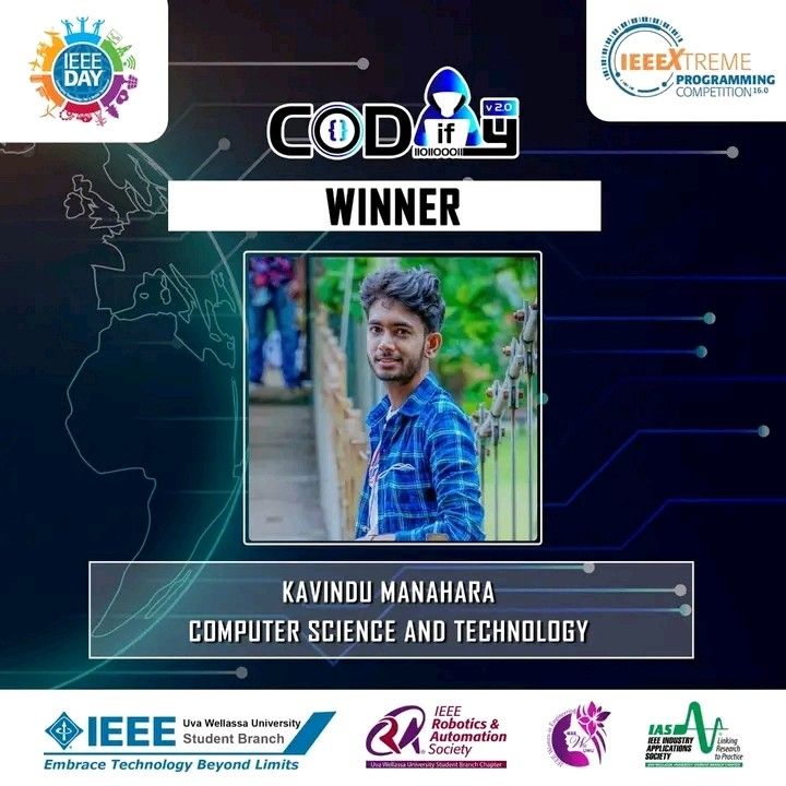 Kavindu M Wanniarachchi on LinkedIn: #ieeeday2022 #ieeeuwu #codifyv2 Kavindu M Wanniarachchi on LinkedIn: #ieeeday2022 #ieeeuwu #codifyv2