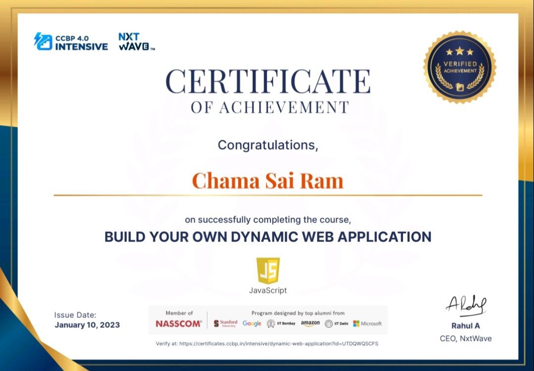 Sairam Chama on LinkedIn: #nxtwaveteam #rahulattuluri #ccbpian # ... Sairam Chama on LinkedIn: #nxtwaveteam #rahulattuluri #ccbpian # ...