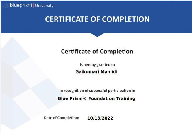 Saikumari Mamidi on LinkedIn: #blueprism #internship # ... Saikumari Mamidi on LinkedIn: #blueprism #internship # ...
