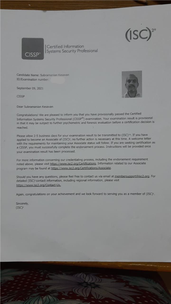 Subramanian Kesavan on LinkedIn: Passed CISSP Provisionally | 50 comments Subramanian Kesavan on LinkedIn: Passed CISSP Provisionally | 50 comments