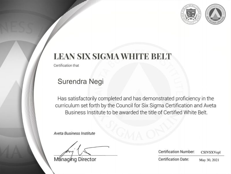 Surendra Negi on LinkedIn: First Six Sigma White Belt Certification Surendra Negi on LinkedIn: First Six Sigma White Belt Certification