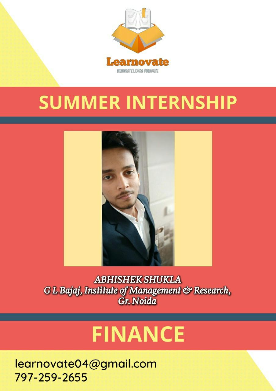 Abhishek Shukla on LinkedIn: Started Finance Internship at LEARNOVATE ... Abhishek Shukla on LinkedIn: Started Finance Internship at LEARNOVATE ...