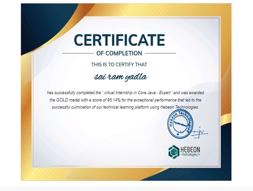 Sairam Yadla on LinkedIn: #java #internship #hebeontechnologies Sairam Yadla on LinkedIn: #java #internship #hebeontechnologies