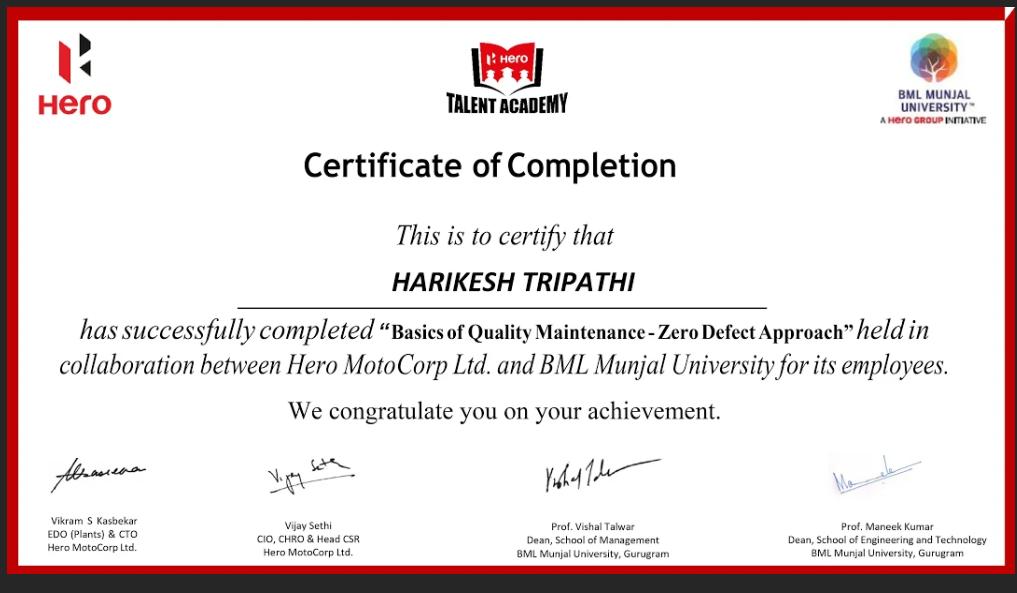 Harikesh Tripathi on LinkedIn: Certification for Zero defect approach Harikesh Tripathi on LinkedIn: Certification for Zero defect approach