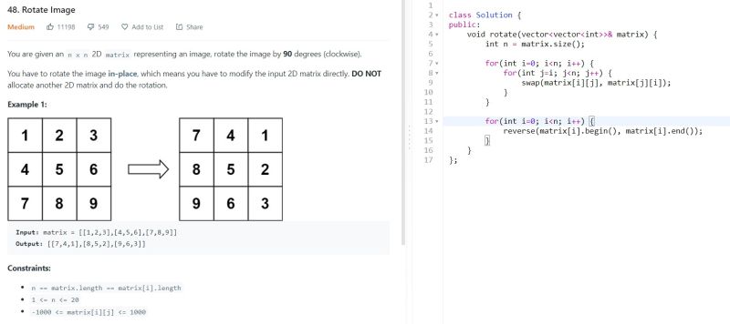 Rakesh Vishwakarma on LinkedIn: Day 87, Rotate Image, 87/100. LeetCode ... Rakesh Vishwakarma on LinkedIn: Day 87, Rotate Image, 87/100. LeetCode ...