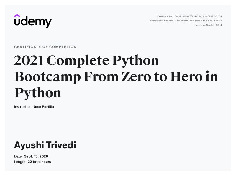 Ayushi Trivedi on LinkedIn: #pythonprogramming #udemycourse # ... Ayushi Trivedi on LinkedIn: #pythonprogramming #udemycourse # ...