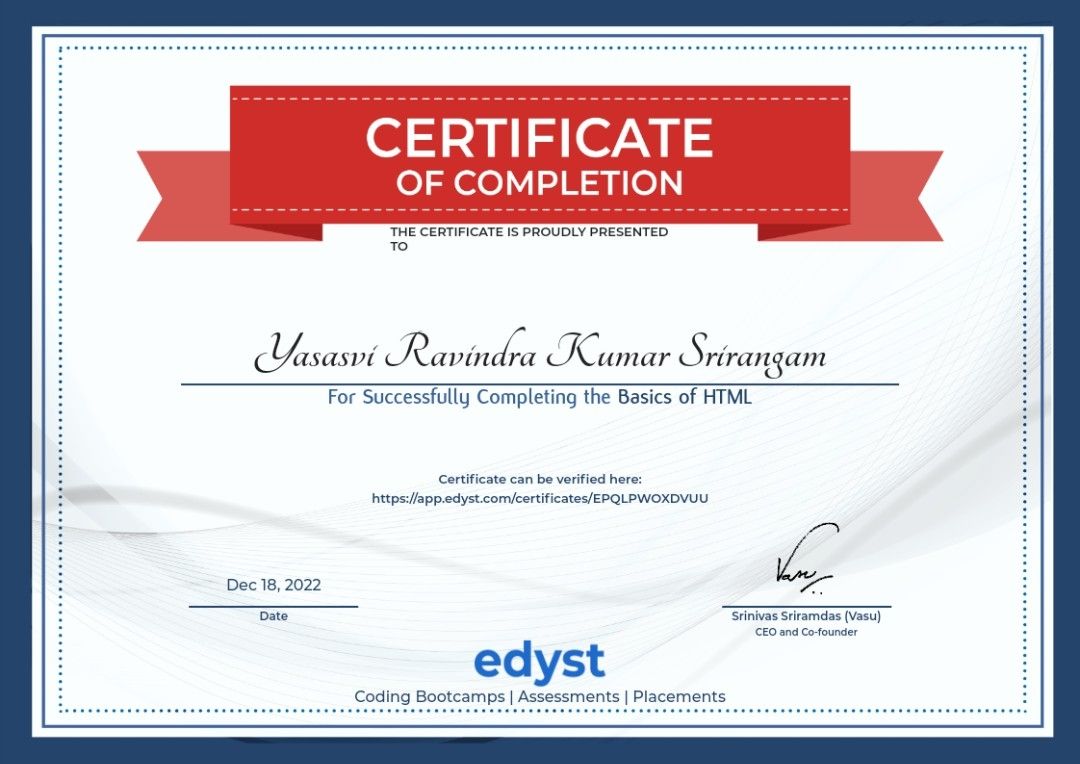 Ravindra Srirangam on LinkedIn: #html5 #html #certification #edyst #project Ravindra Srirangam on LinkedIn: #html5 #html #certification #edyst #project