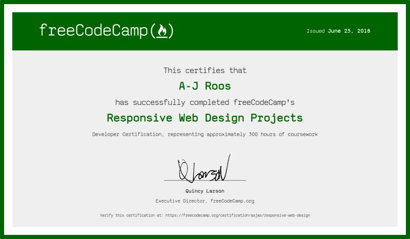 A-J Roos on LinkedIn: Finally received my first freeCodeCamp ... A-J Roos on LinkedIn: Finally received my first freeCodeCamp ...