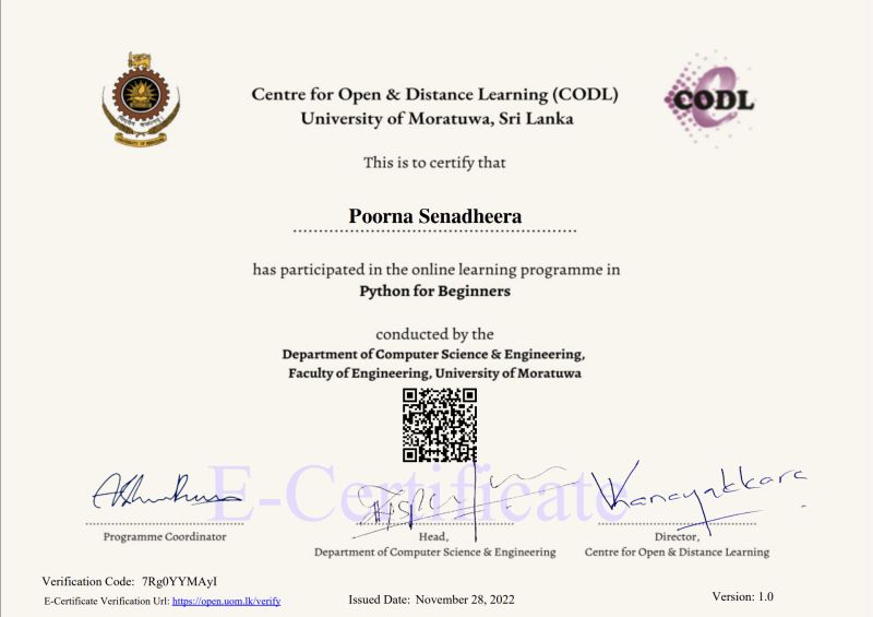 Poorna Senadheera on LinkedIn: #uom #pythonprogramming #codl #python # ... Poorna Senadheera on LinkedIn: #uom #pythonprogramming #codl #python # ...